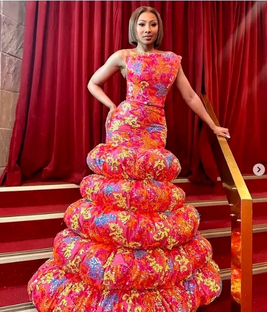 Enhle Mbali Honors Late Connie Chiume by Wearing Dress She Designed for ...